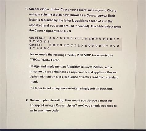 Solved Caesar Cipher Julius Caesar Sent Secret Messages Chegg