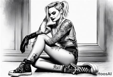 Harley Quinn Sitting Full Body Margot Robbie Sad Tattoo Idea Tattoosai