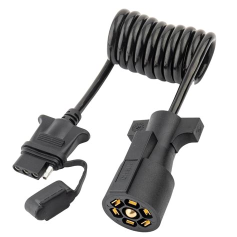 Mecmo 7 Way Blade To 4 Way Flat Trailer Adapter Coiled Wiring Harness