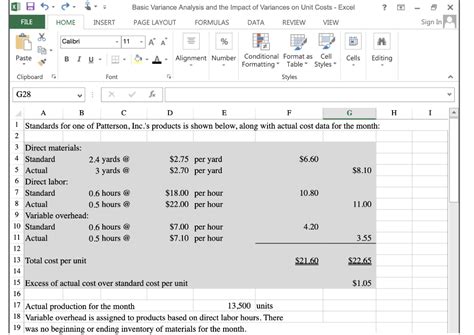 Solved Variance Analysis Using Excels Abs If And Basic
