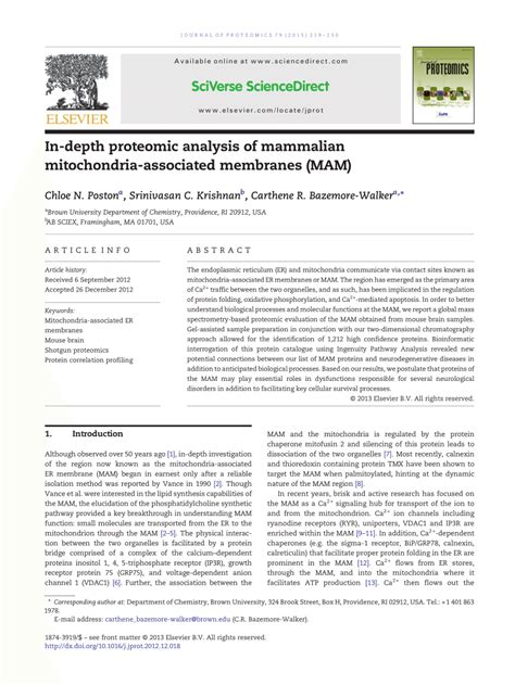 Pdf In Depth Proteomic Analysis Of Mammalian Mitochondria Associated