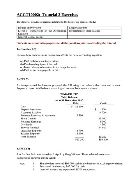 Acct10002 Tutorial 2 In Class Exercises Pdf