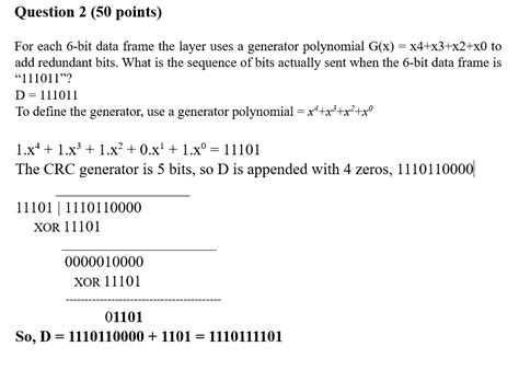 Solved For Each Bit Data Frame The Layer Uses A Generator Chegg Com