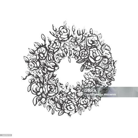 장례식 영안실 애도 꽃 화환은 흰색 배경에 분리되어 있다 손으로 그린 벡터는 묘지와 매장지의 상징을 분리했다 장례식 디자인을