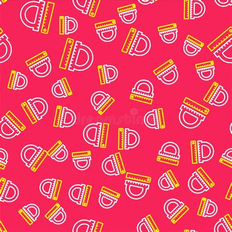 Line Protractor Grid For Measuring Degrees Icon Isolated Seamless Pattern On Red Background