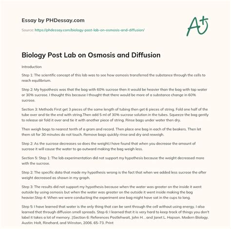 Biology Post Lab On Osmosis And Diffusion Words PHDessay