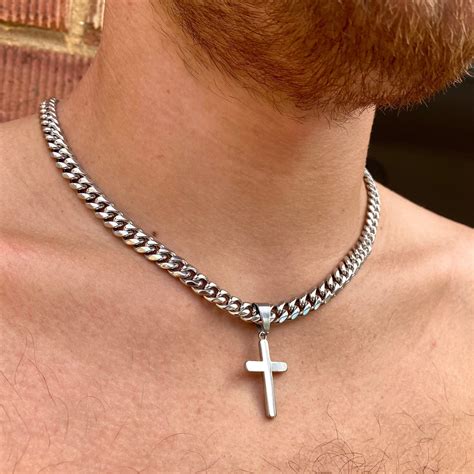 Mens Necklace 18k Gold Cross Pendant Men Thick Gold Chain Etsy Uk