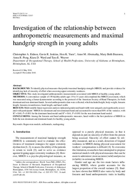 Pdf Investigation Of The Relationship Between Anthropometric Measurements And Maximal Handgrip
