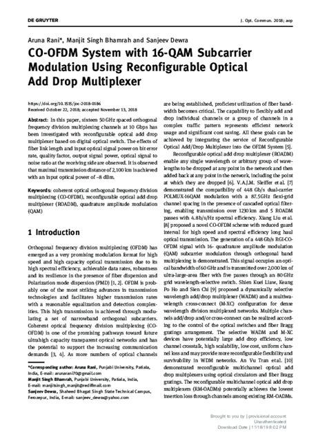 Pdf Co Ofdm System With 16 Qam Subcarrier Modulation Using Reconfigurable Optical Add Drop