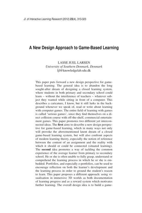 Pdf A New Design Approach To Game Based Learning