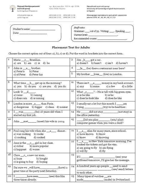 01 Placement Test Adults Pdf