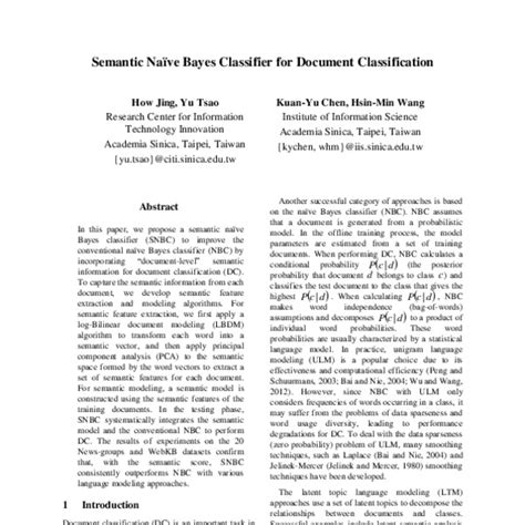 Semantic Naïve Bayes Classifier For Document Classification Acl Anthology