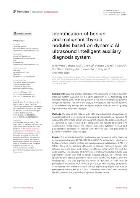 Pdf Identification Of Benign And Malignant Thyroid Nodules Based On Dynamic Ai Ultrasound