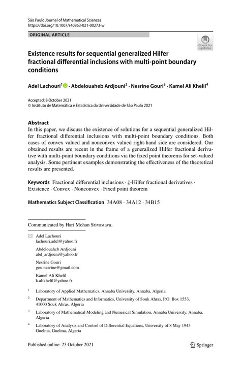 Pdf Existence Results For Sequential Generalized Hilfer Fractional Differential Inclusions