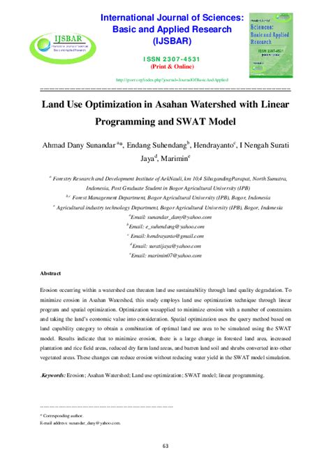 pdf land use optimization in asahan watershed with linear programming