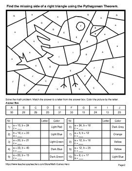 Pythagorean Theorem Spring Coloring Pages Color By Code By Math