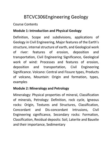 Btcvc306engineering Geology Theory Syllabus Pdf Rock Geology Geology