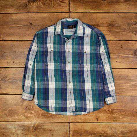 Vintage Eddie Bauer Flannel Shirt Button L Mens Long Sleeve Green Check