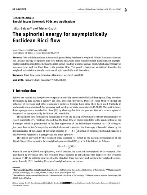 Pdf The Spinorial Energy For Asymptotically Euclidean Ricci Flow