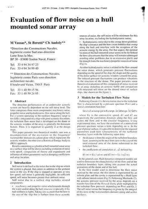 Pdf Evaluation Of Flow Noise On A Hull Mounted Sonar Array