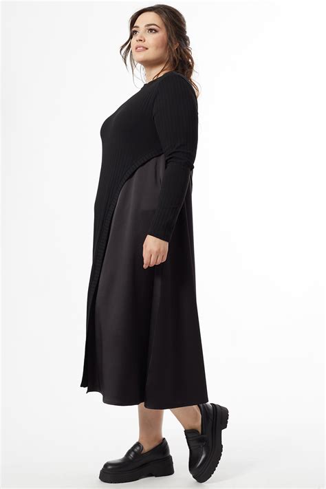 Moda Alba Sİyah Trİko Yan Etek Saten Kombİn BÜyÜk Beden Tarz Elbİse Fiyatı Yorumları