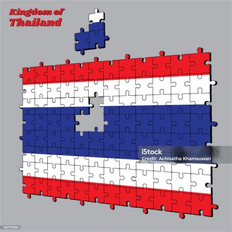 파란색 빨간색과 흰색의 색상과 이름 텍스트 태국 태국 국기의 지 그 소 퍼즐 실톱에 대한 스톡 벡터 아트 및 기타 이미지 실톱 태국 공란 Istock