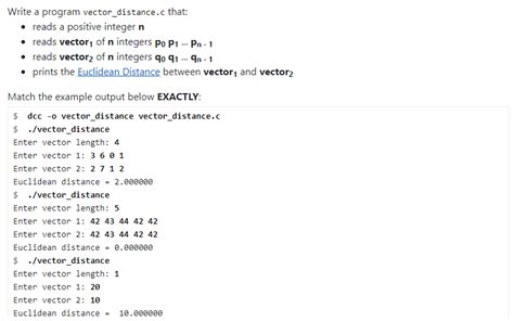 Write A Program Vector Distance C That Reads A Chegg