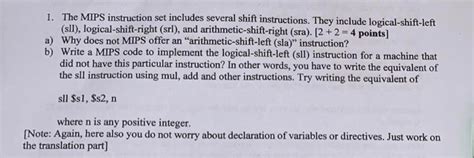 solved 1 the mips instruction set includes several shift
