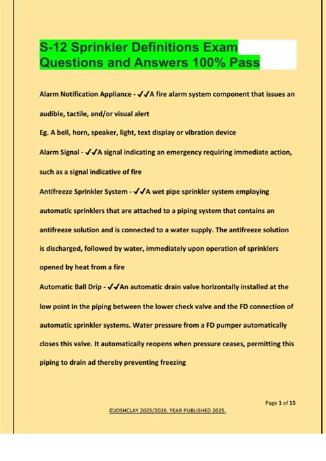 S 12 Sprinkler Definitions Exam Questions And Answers 100 Pass S 12