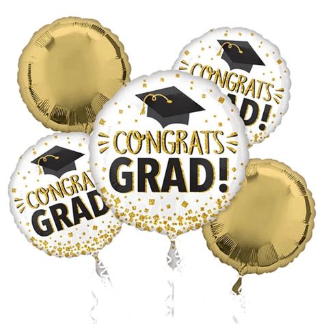 Graduation Balloon Bouquet Foil Mylar Gold Polkadot Balloon