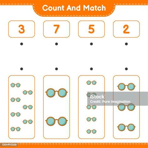 계산 및 일치 선글라스의 수를 계산하고 올바른 숫자와 일치합니다 교육 어린이 게임 인쇄 워크 시트 벡터 일러스트레이션 0명에 대한 스톡 벡터 아트 및 기타 이미지 Istock