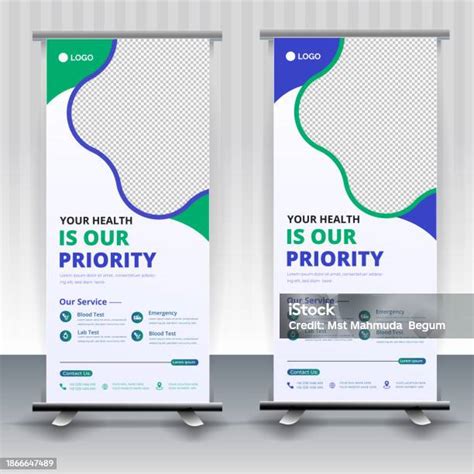 병원 의사 클리닉 치과를 위한 현대 의료 및 의료 롤업 디자인 전시 인쇄 프리젠테이션 우아한 배치를 위한 서 있는 기치 템플렛