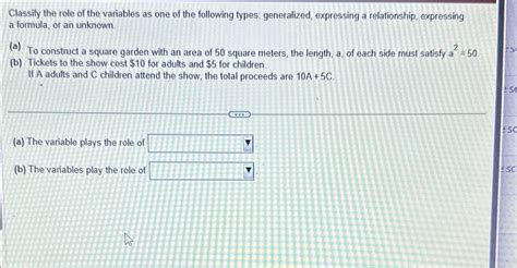 Solved Classify The Role Of The Variables As One Of The