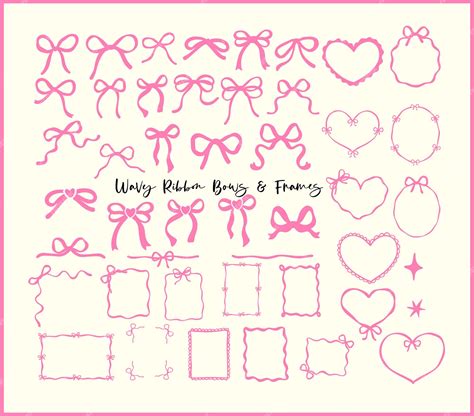 Whimsical Pink Coquette Ribbon Bows And Frames Decorative Wavy Squiggle