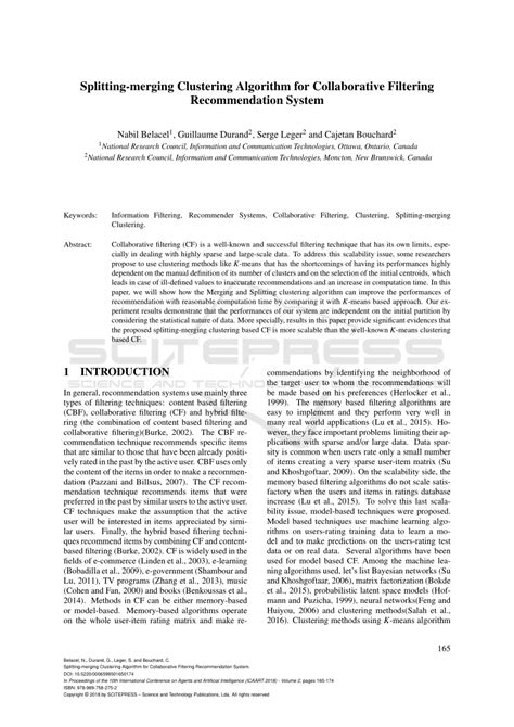 Pdf Splitting Merging Clustering Algorithm For Collaborative Filtering Recommendation System