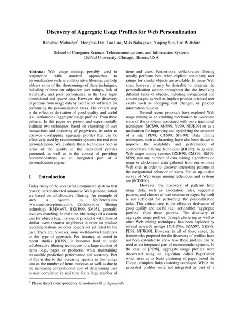 Pdf Discovery Of Aggregate Usage Profiles For Web Personalization