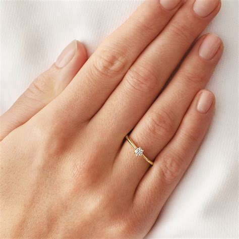 Thin Band Gold Diamond Engagement Ring Klenota
