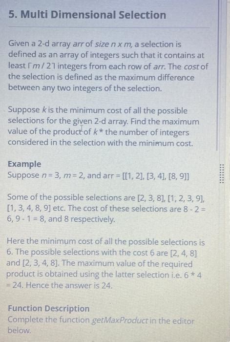 Multi Dimensional Selection Given A D Array Arr Chegg