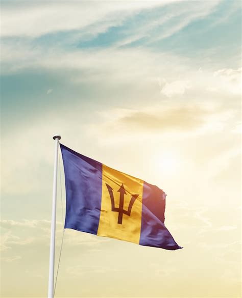 Premium Ai Image Barbados National Flag Waving In Beautiful Sky