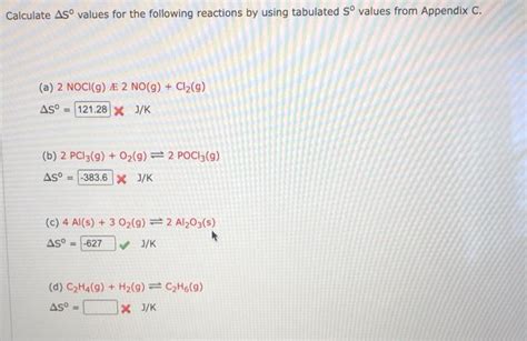 solved calculate deltas values for the following reactions