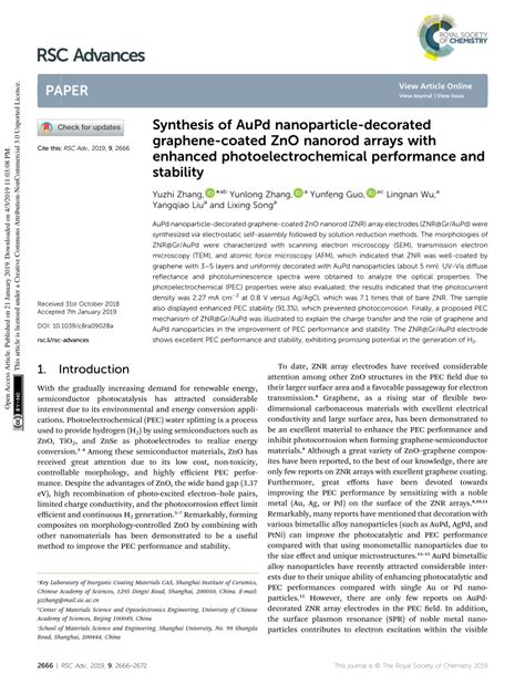 Pdf Synthesis Of Aupd Nanoparticle Decorated Graphene Coated Zno