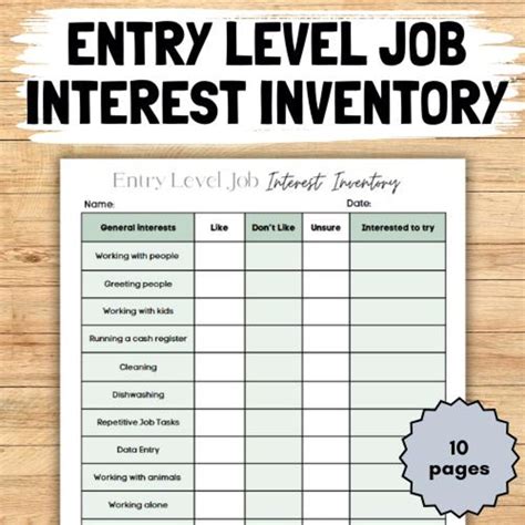 Entry Level Job Interest Inventory Vocational Rehab Interest Worksheet