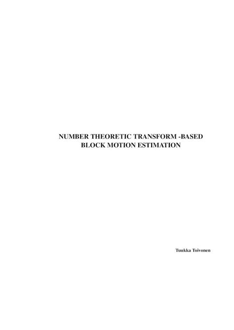 Pdf Number Theoretic Transform Based Block Motion Estimation