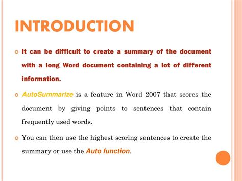 PPT Easily Summarize A Word 2007 Document PowerPoint Presentation Free Download ID 221274