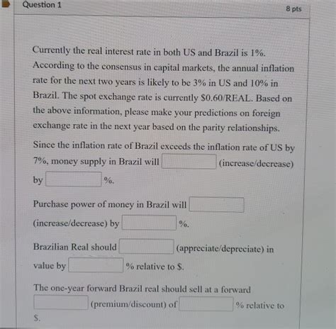 Solved Question Pts Currently The Real Interest Rate In Chegg Com