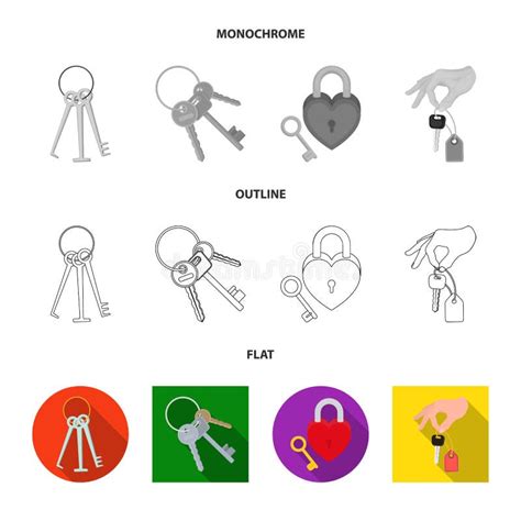 Isolated Object Of Key And Protection Symbol Collection Of Key And Security Stock Symbol For