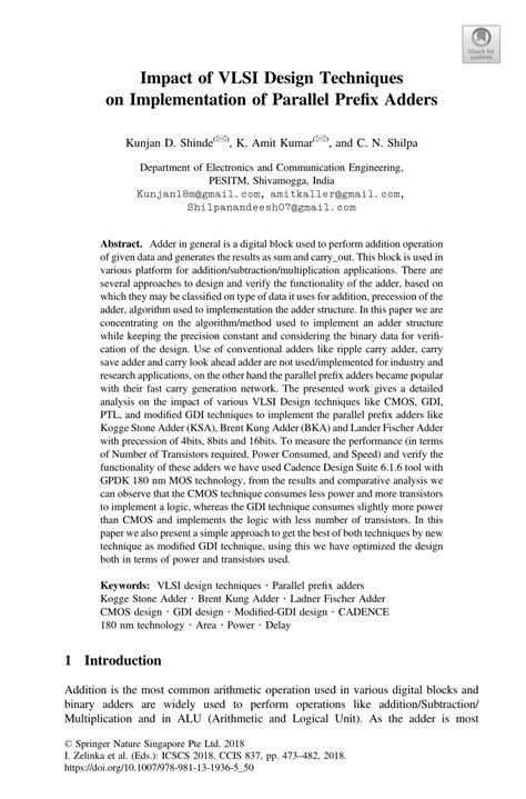 pdf impact of vlsi design techniques on implementation of parallel