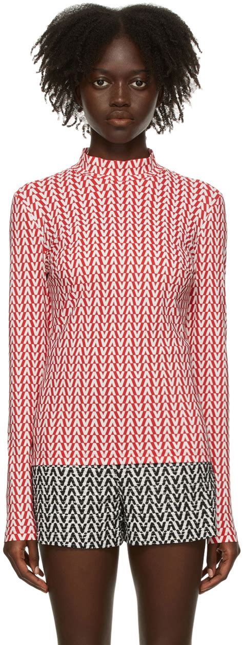 Valentino Red And White Optical Valentino Long Sleeve T Shirt Valentino