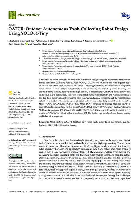 Pdf Oatcr Outdoor Autonomous Trash Collecting Robot Design Using Yolov4 Tiny