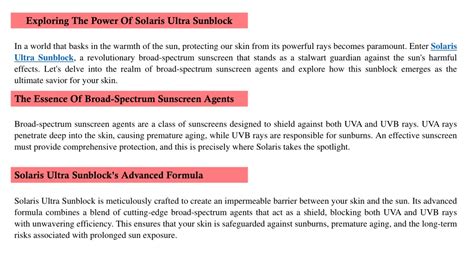 Ppt Exploring The Power Of Solaris Ultra Sunblock Powerpoint
